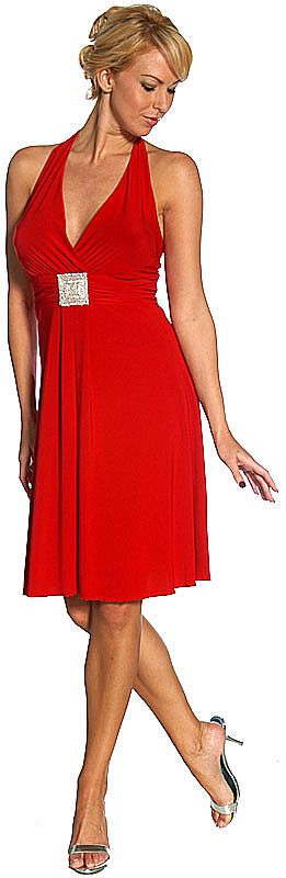 Halter Top Cocktail Dress with Silver Accent 11050