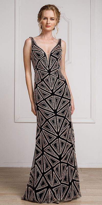 Decollete Neckline Geometric Prom Gown a461