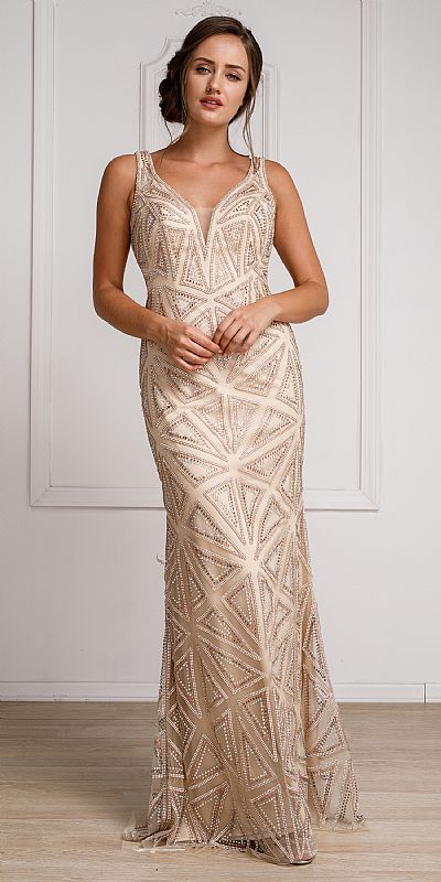 Decollete Neckline Geometric Prom Gown a461