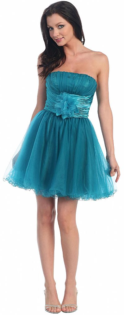 English Net Short Prom Dress With Flowered Waistline p8012